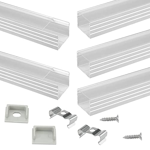 Muzata 5Pack 3.3FT/1M Plus-Size LED Channel System for Waterproof LED Strip up to 16mm Width Silver LED Strip Channel 18x13mm Clear Anti-UV Sun Protect Cover U103 WT