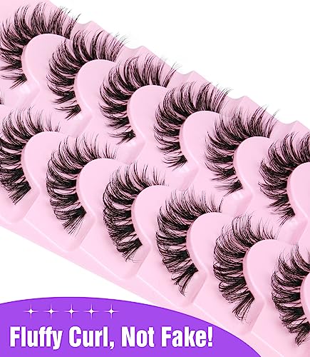 False Lashes Clear Band Eyelashes Natural Cat Eye Lashes Wispy Fake Eyelashes 16mm Fluffy Mink Lashes Pack 7 Pairs by Yawamica