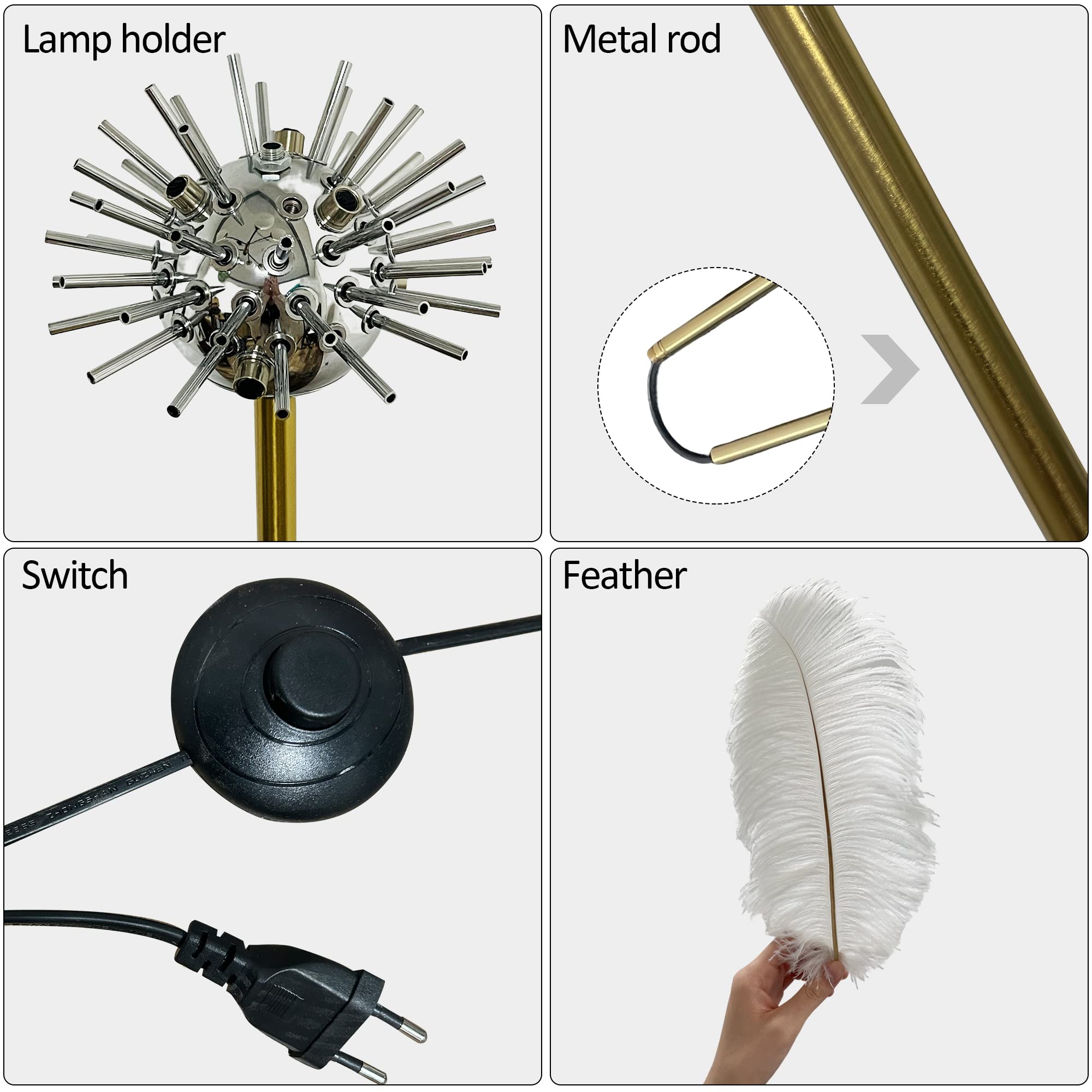 HDXZTQ Floor Lamp, Standing Lamp Tall Feather Floor Lamps 62.9in White Floor Lamps for Living Room Foot Switch / 6*G4 Feather Lamp