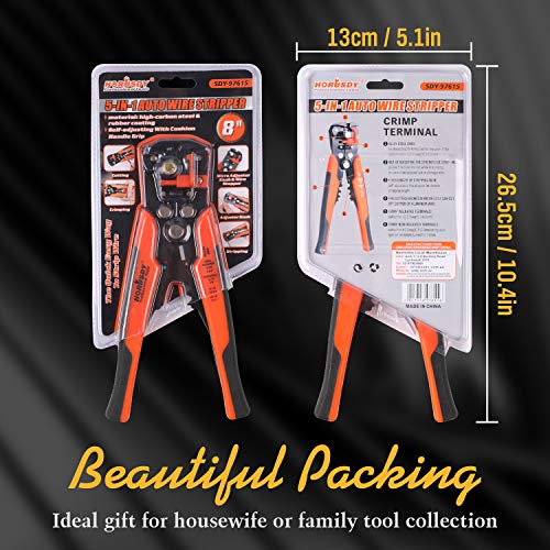 HORUSDY Wire Stripping Tool, Self-adjusting 8" Automatic Wire Stripper/Cutting Pliers Tool for Wire Stripping, Cutting, Crimping 10-24 AWG (0.2~6.0mm²)