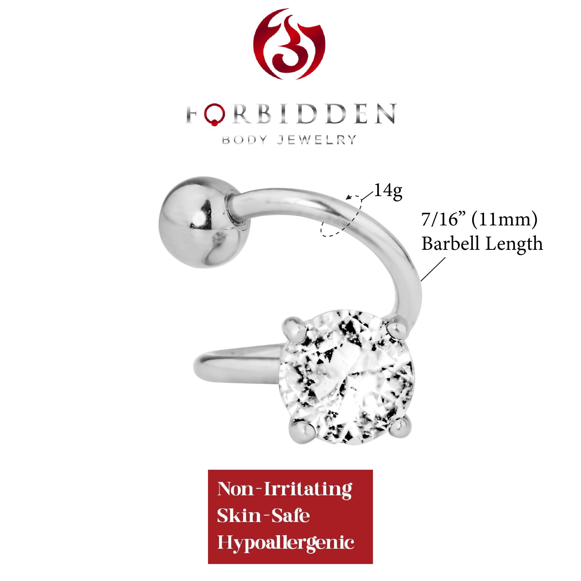 Forbidden Body Jewelry Surgical Steel Spiral Twist CZ Solitaire Jeweled Belly Button Ring