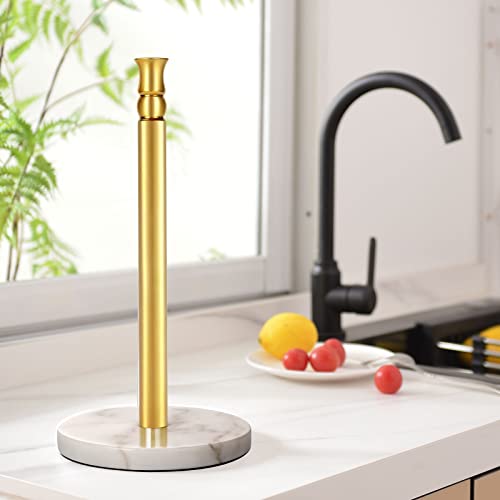 Siwil Paper Towel Holder Stand, One-Handed Ripping Paper Towel Roll Holder Countertop, Heavy Marble Base, NOT Tip Over - (Marble Base, Gold)