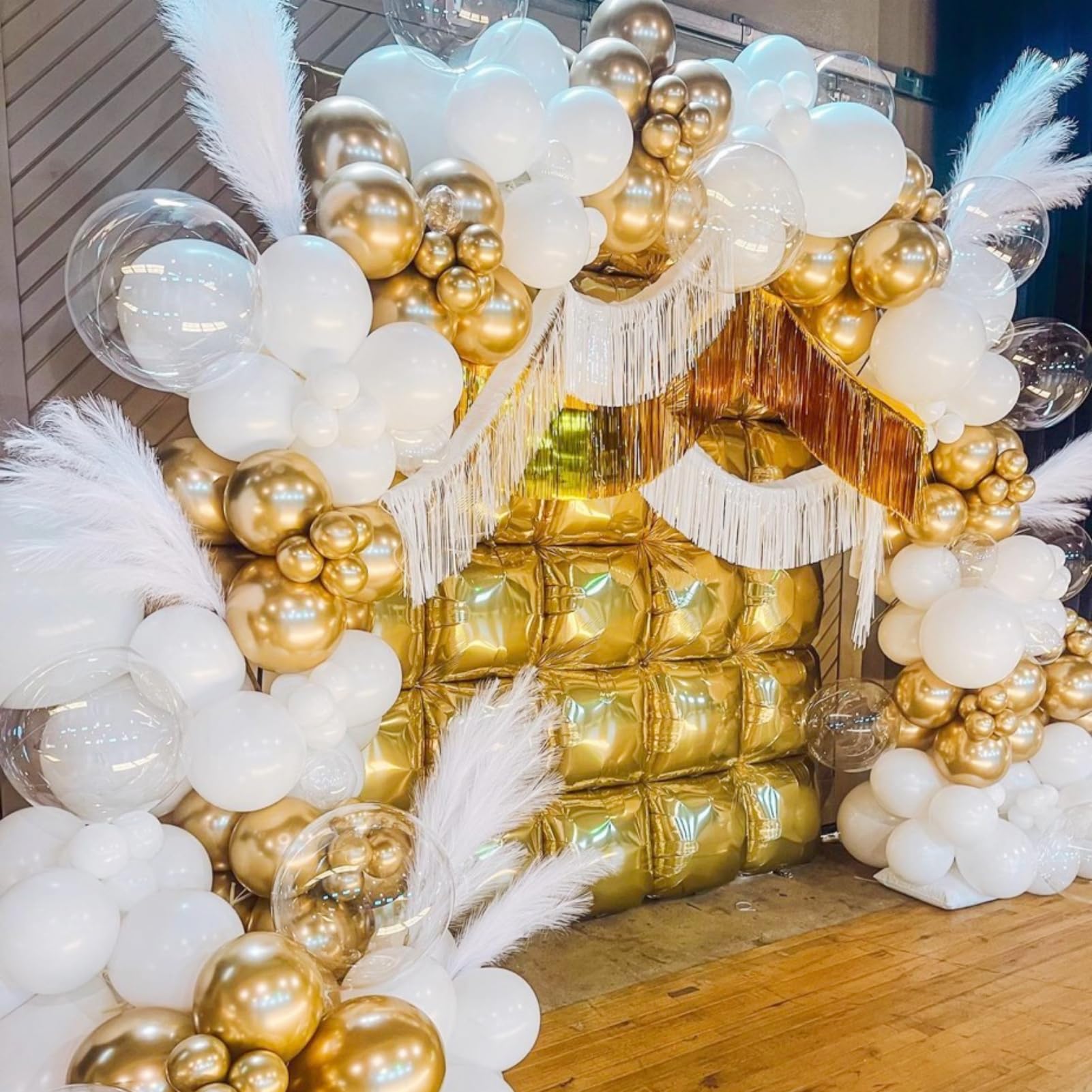 Orgnafey Chrome Gold Mylar Flat Square Foil Balloons Wall Tunnel Arch Backdrop Double Sided Metallic Gold Silver Balloon Garland Kit Wedding Graduation Anniversary Birthday Party Background Decoration