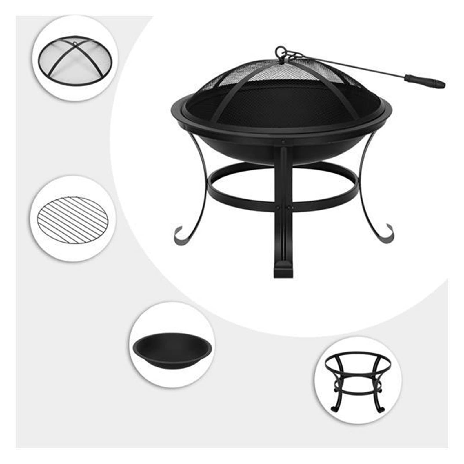 LIUXUEFE Fire Pit, 22-inch Outdoor wo-od-Burning Grill, Steel Fire Bowl with Spark Screen, Log Fire Grate, Camping Beach Poker