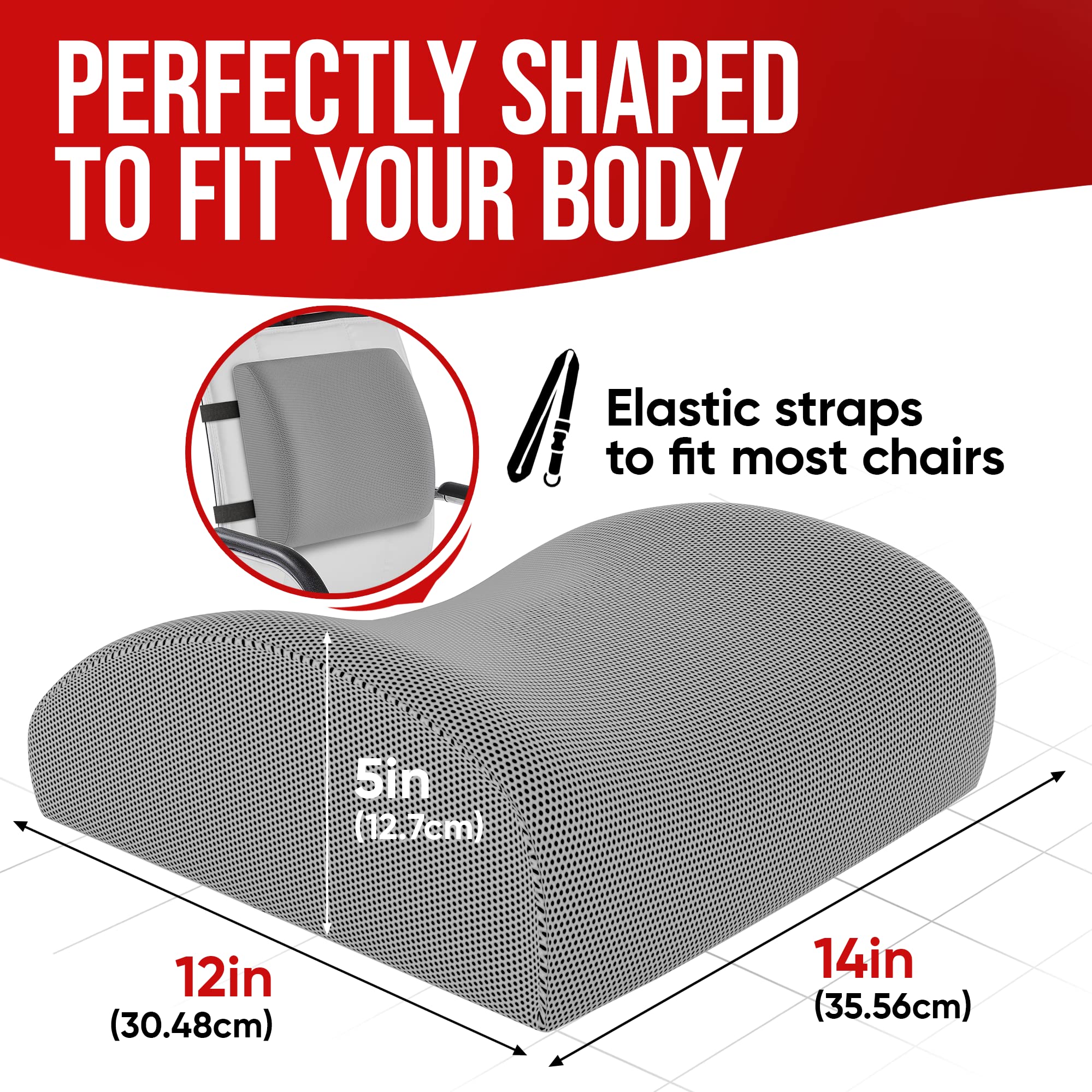 FORTEM Chair Seat Cushion (Mesh, Grey) + Lumbar Support