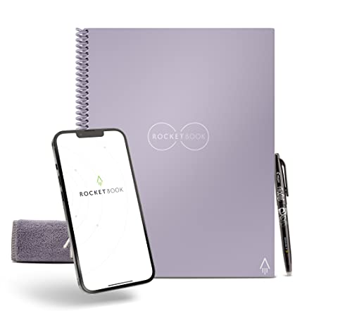 Rocketbook Smart Reusable Notebook - Lined Eco-Friendly Notebook with 1 Pilot Frixion Pen & 1 Microfiber Cloth Included - Lightspeed Lilac, Letter Size (8.5" x 11") & Pen/Pencil Holder (Pen Station)