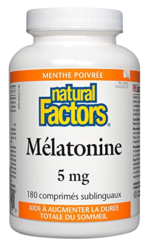 Stress-Relax Melatonin 5 mg by Natural Factors, Natural Sleep Aid, Resets the Sleep-Wake Cycle, 180 chewable tablets (180 servings), Peppermint Flavor