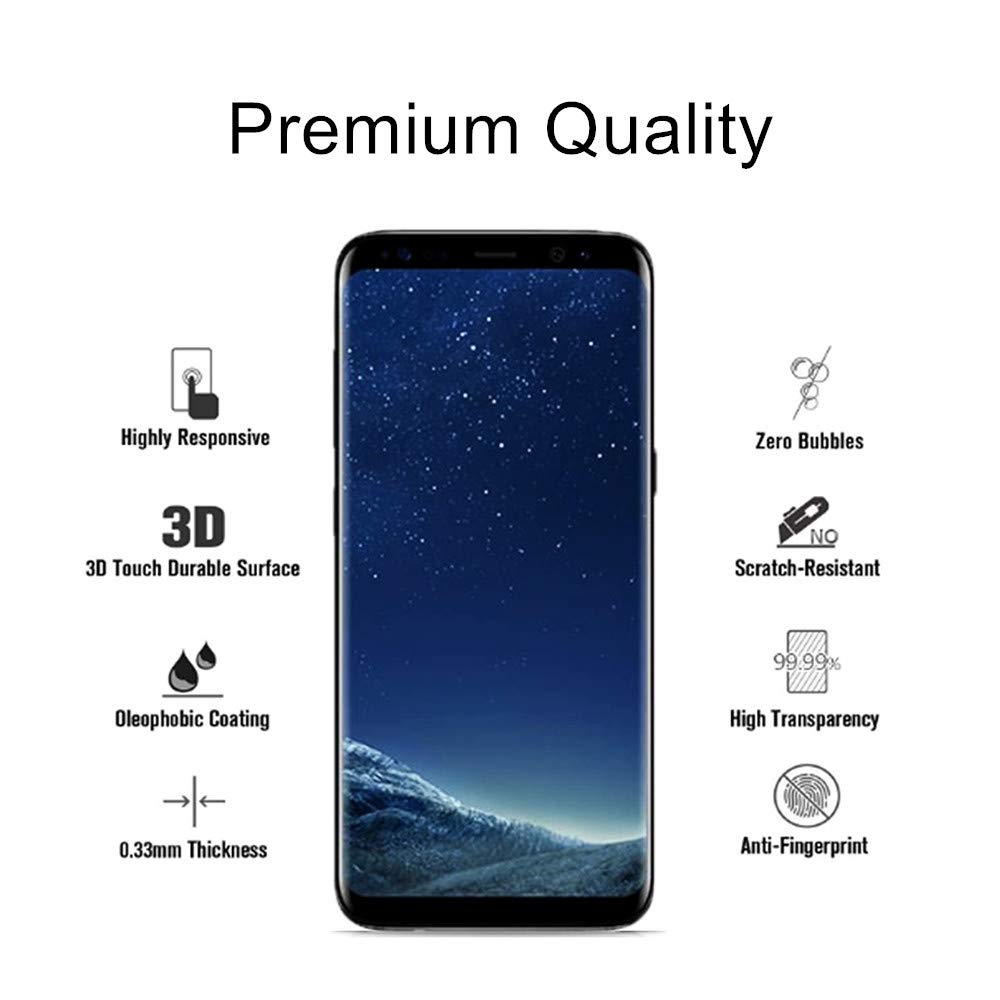 FOVAL (3 Pack) Tempered Glass Screen Protector for Samsung Galaxy S8 3D Curved Dot Matrix with Alignment Tool (Case Friendly)