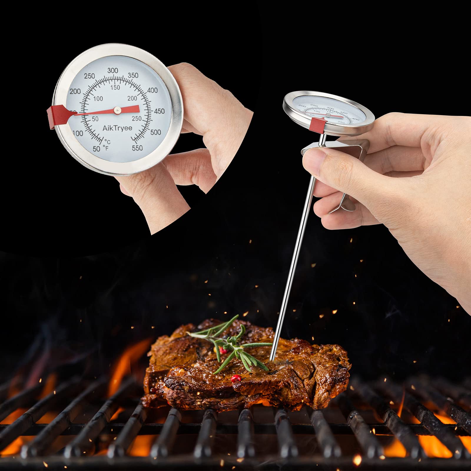 Instant Read Meat Thermometer Deep Fry Thermometer Oven Thermometer with Dial Thermometer(10-290℃/50-550℉) for Turkey BBQ Grill Oil by AikTryee
