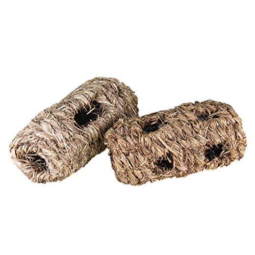 Small Animals Hideout House Grass Hideaway Tunnel Chew Toys Activity Center Nest Hut for Hamsters Guinea-Pig Gerbils Chinchillas (2 Pack Hideout Tunnel 7.5"×3.7")