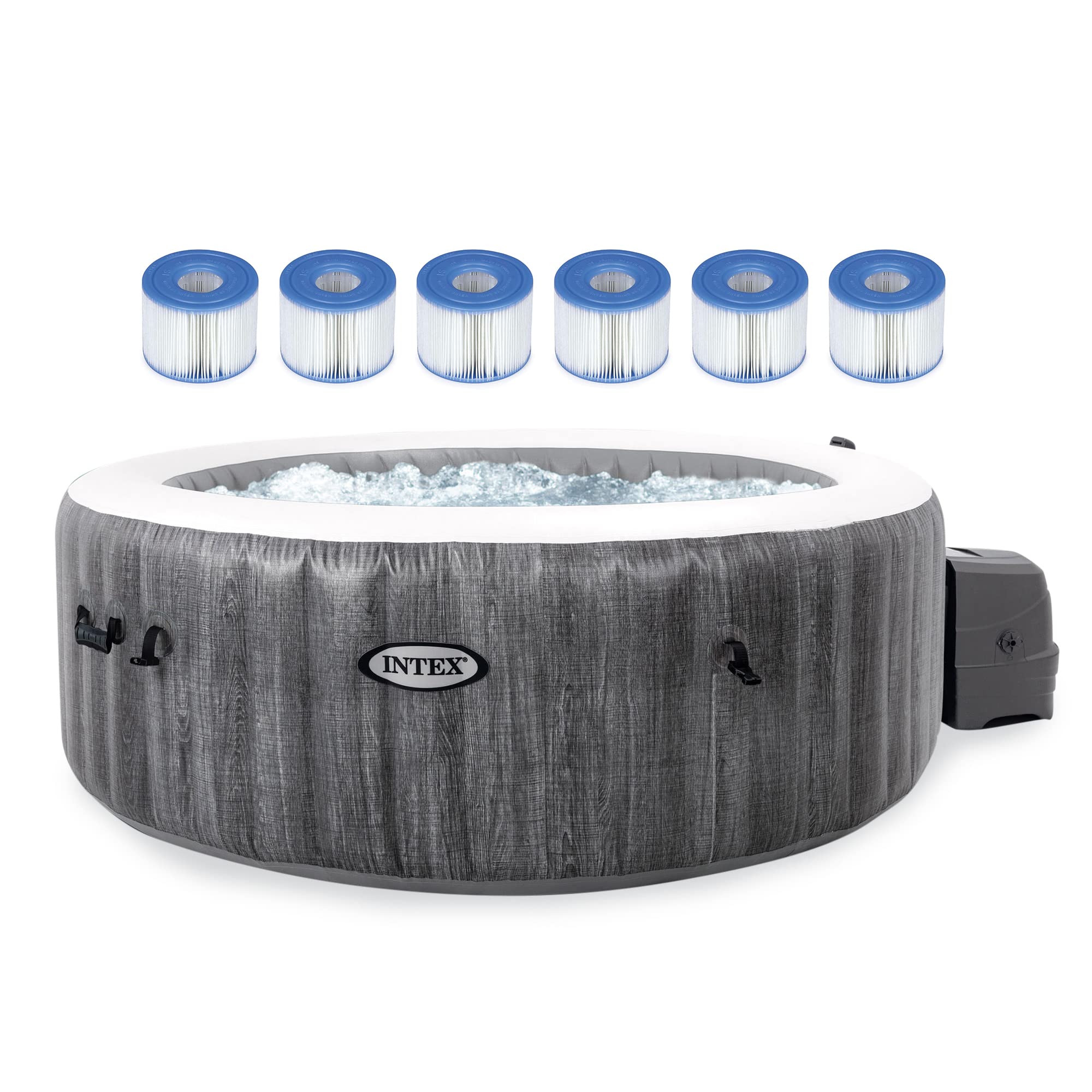 Intex PureSpa Plus Greywood Portable Inflatable Hot Tub Bubble Jet Spa with 6 Easy Set Pool Spa Filter Replacement Cartridges
