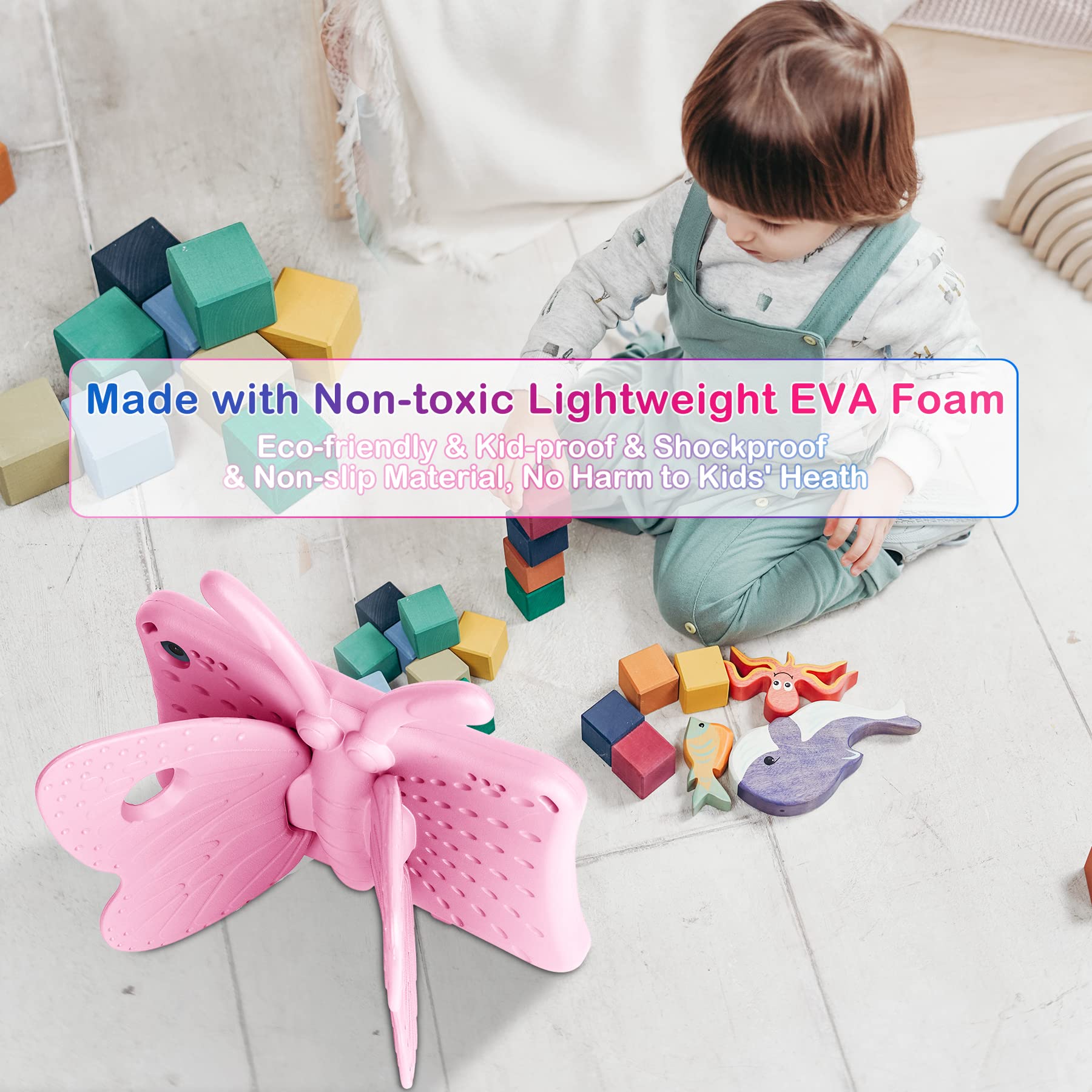 Foluu for All-New Amazon Fire HD 10 and Fire HD 10 Plus (11th Generation, 2021 Release), Fire HD 10 2021 Kids Case, Butterfly Non-Toxic EVA Shockproof Case with Kickstand for Fire HD 10 2021 (Pink)