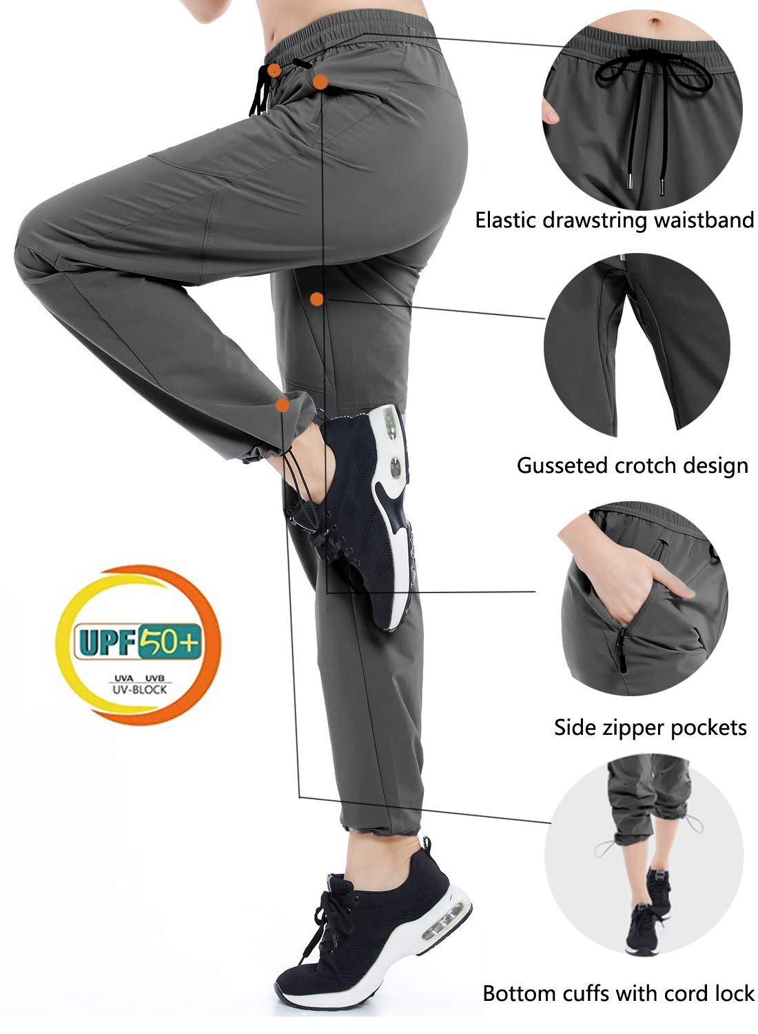 GMTTFOUR Women's Outdoor Hiking Pants Lightweight Quick Dry Cargo Capri Pants Water Resistant UPF 50 Zipper Pockets(Dark Grey,XS)