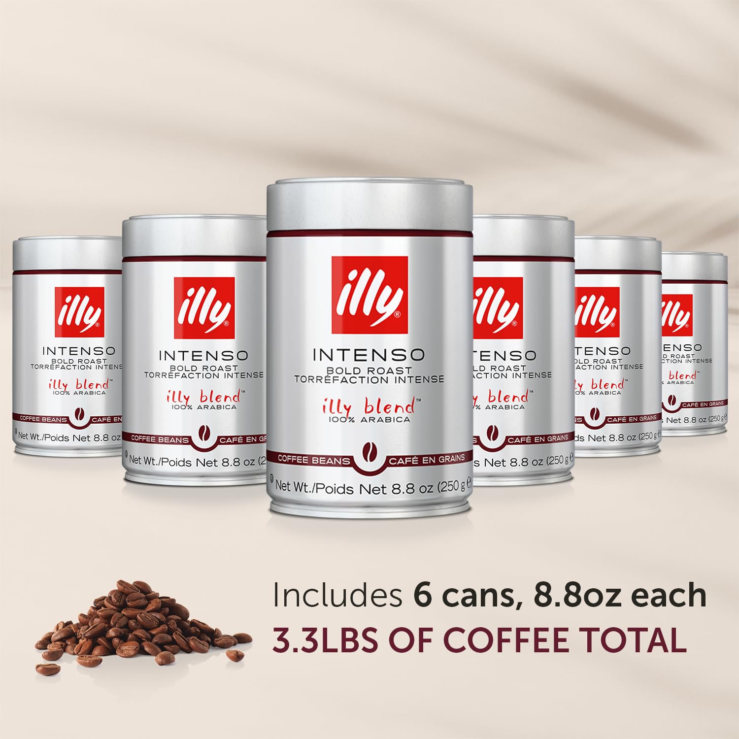 illy caffe Whole Bean Coffee - Perfectly Roasted Whole Coffee Beans β Intenso Dark Roast - Warm Notes of Cocoa & Dried Fruit β Full-Bodied - 100% Arabica Coffee - No Preservatives β 8.8 Ounce, 6 Pack