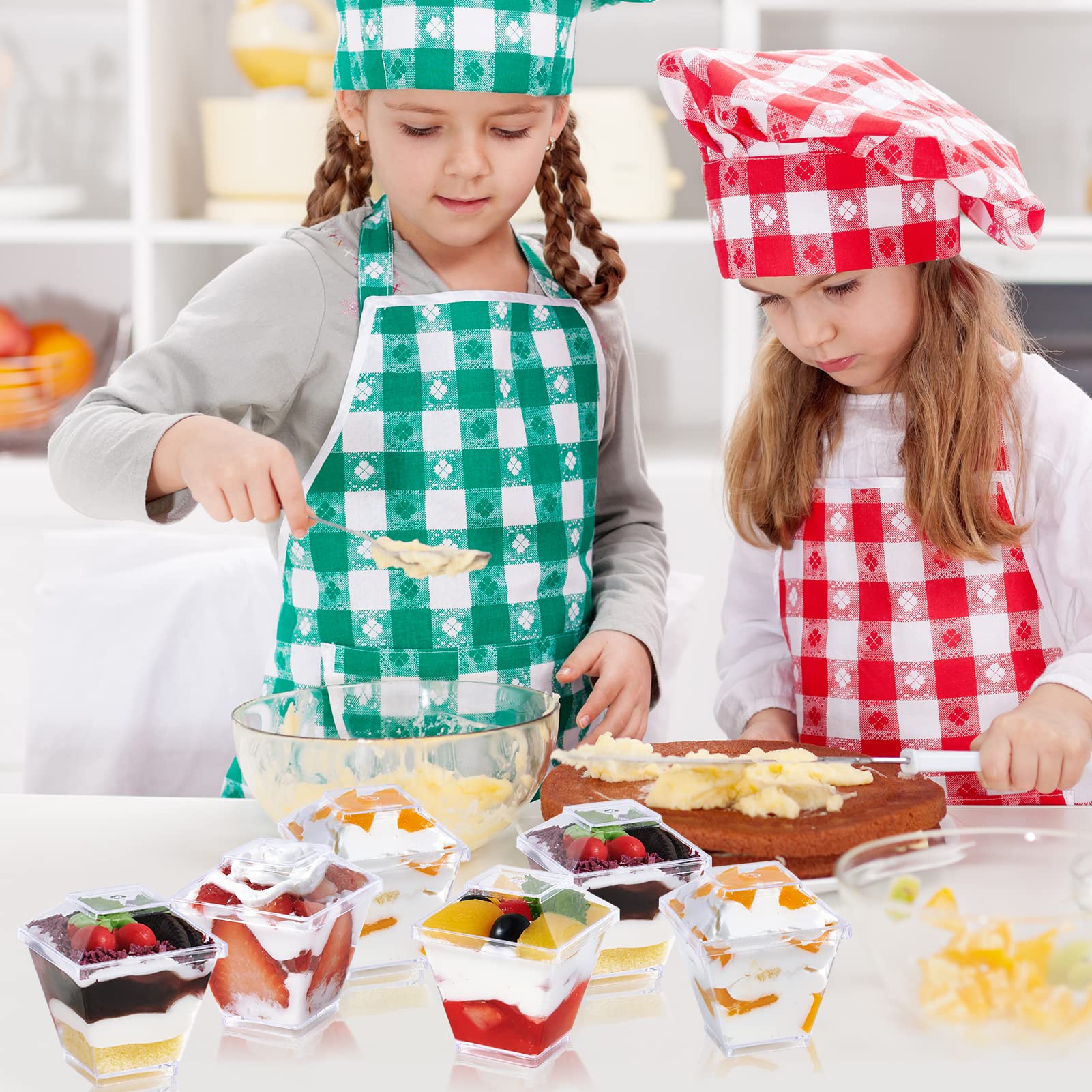 JOLLY CHEF 100 x 2 oz Mini Dessert Cups with Spoons and Lids, Square Tall Clear Plastic Parfait Appetizer Cup Small Serving Bowl for Party Desserts Appetizers