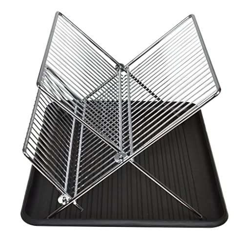 Smart Design Dish Drainer Rack w/ In Sink or Counter Drying - Steel Metal Wire - Cutlery, Plates, Dishes, Cups, Silverware Organization - Kitchen (Folding, Chrome)