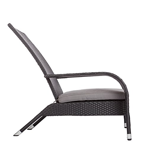 Patio Sense 62430 Coconino Wicker Chair All Weather Lightweight Durable Adirondack Style Chair Grey Outdoor Cushion Included - Black