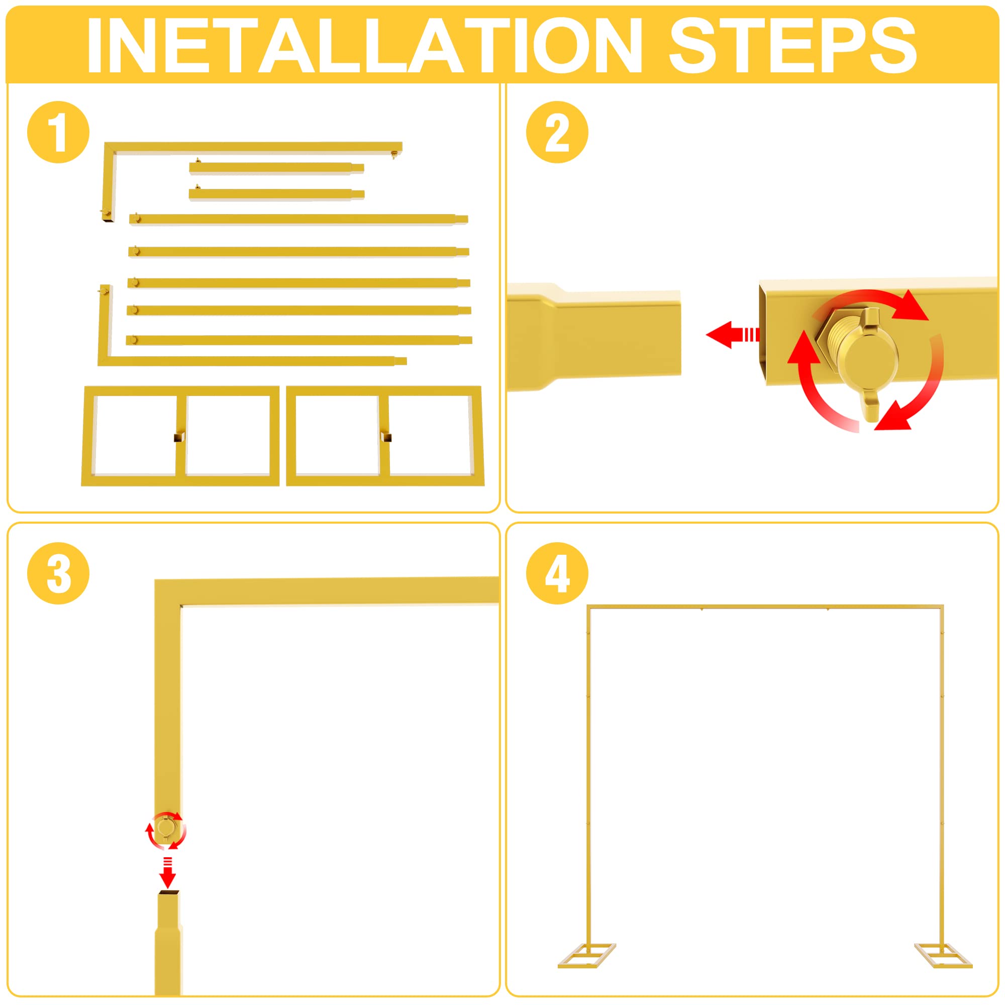 Heavy Duty Backdrop Stand 8ft x 8ft Gold Pipe and Drape Backdrop Stand Kit Adjustable Metal Backdrop Sand for Wedding Photobooth Exhibition Decoration