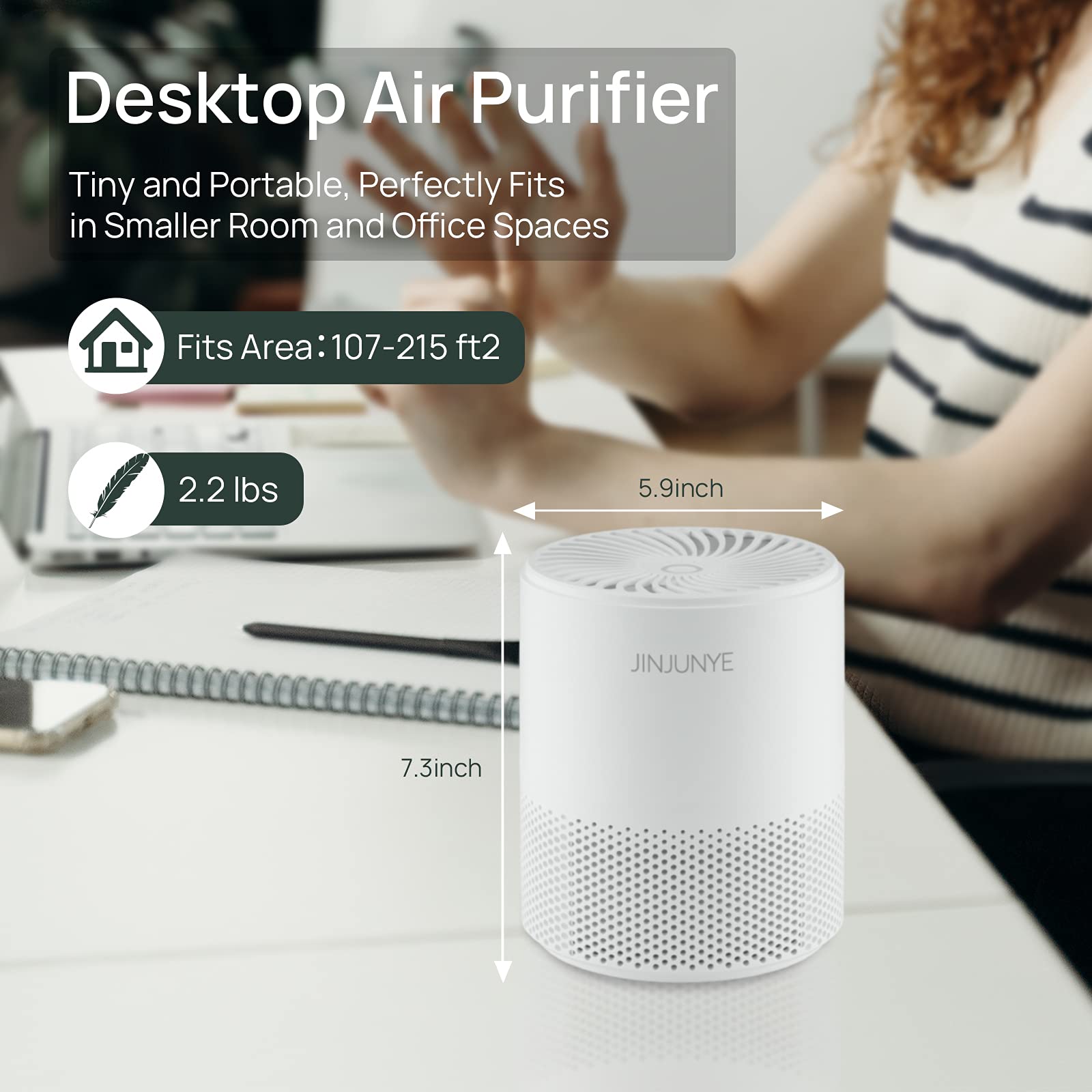 JINJUNYE Mini Air Purifiers for Bedroom, H13 Hepa Small Air Cleaner for Car, Desktop and Home with Night Light.