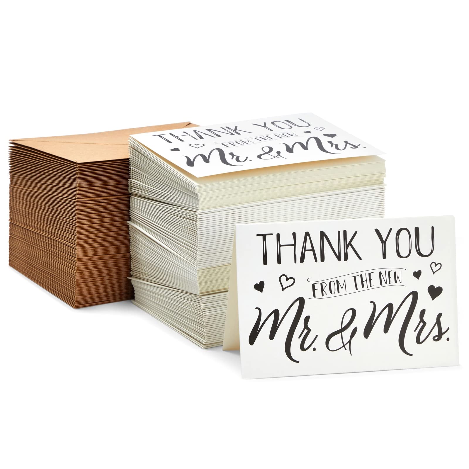 Sustainable Greetings 120 Pack Wedding Thank You from the New Mr and Mrs Cards Bulk with Kraft Brown Envelopes for Weddings, Showers, 4x6 in