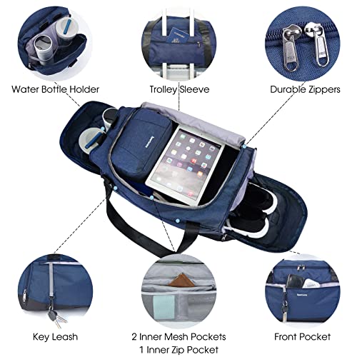 Travel Duffel Bag, Weekender Overnight Backpack with Shoe Compartment and Wet Pocket Sport Gym Bag for Men and Women, Navy