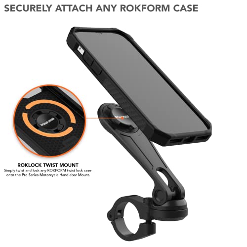 Rokform - iPhone 14 Pro Max Rugged Case + Motorcycle Handlebar Phone Mount (Black)