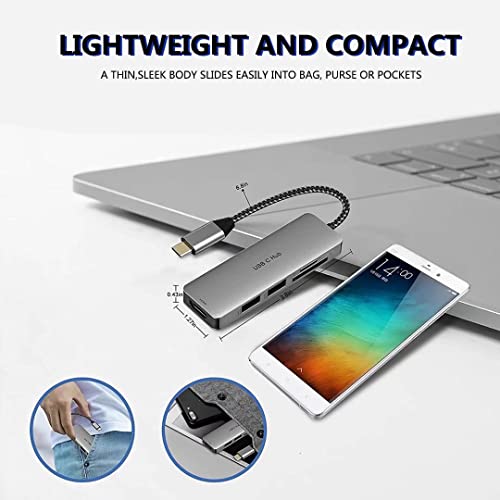 New USB C to HDMI Hub Adapter USB C Adapter Extends a Laptop’s USB-C into 5 Ports (1 USB 3. 0 Ports,1USB 2. 0 Ports,1 HDMI Port,1 SD Card Reader, 1 TF Card Reader (Grey)
