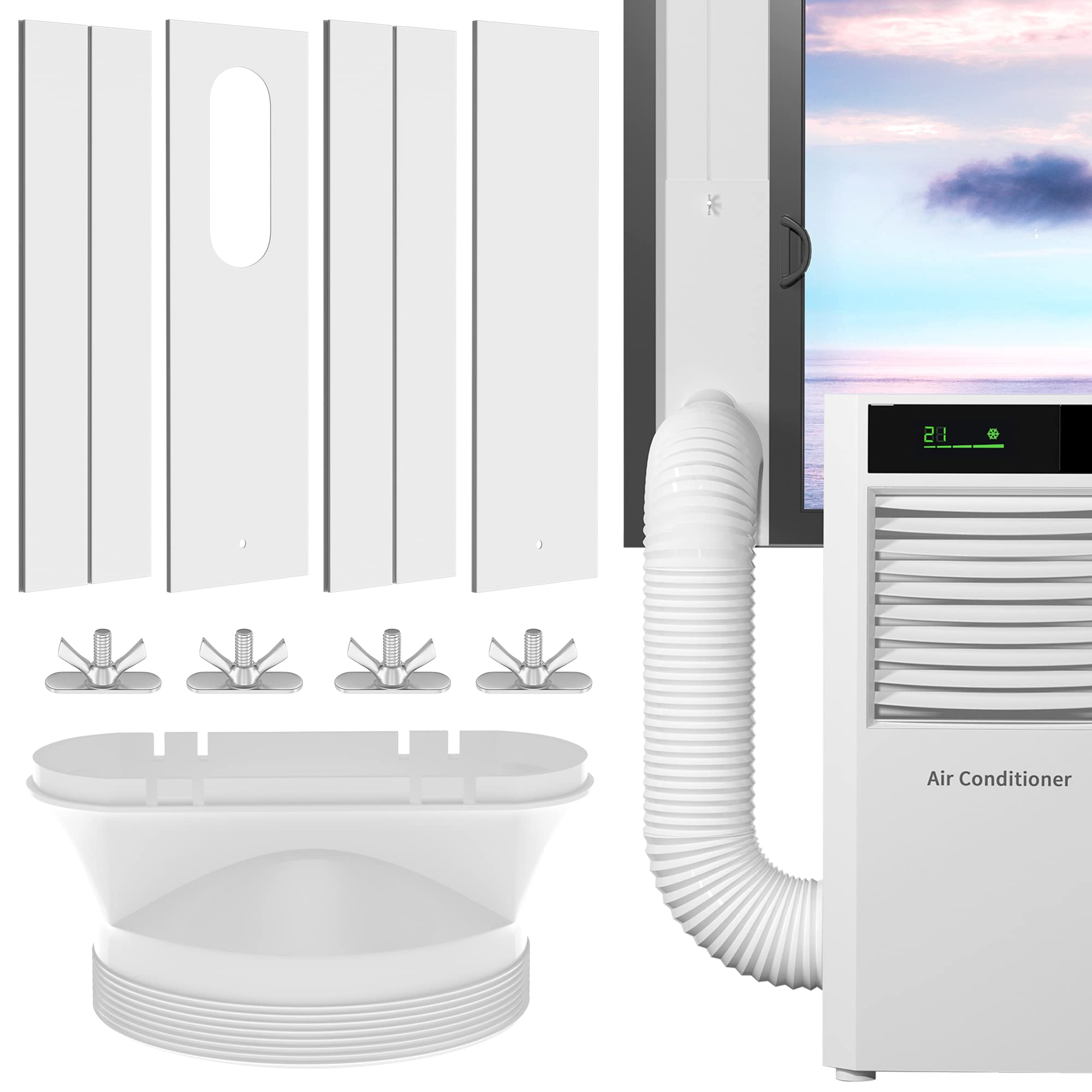 KTDRJN Portable Air Conditioner Window Kit with Coupler,Universal Window Seal Kit,Adustable AC Window Vent Kit for AC Unit, AC Window Seal Suiteable Ducting with 5.1/5.9 Inches Diameter(Plate/67cm)