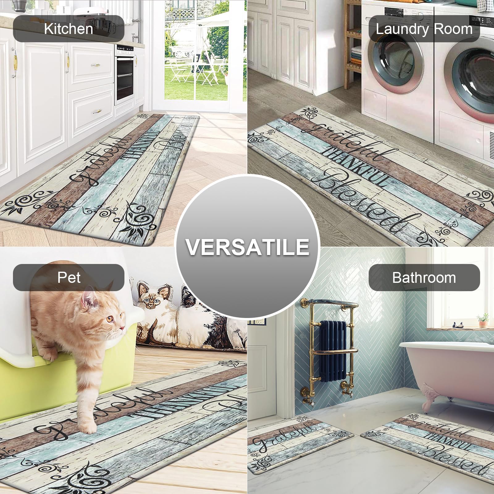 HEBE Anti Fatigue Kitchen Mat Set of 2 Non Slip Cushioned Kitchen Mats for Floor Waterproof Farmhouse Kitchen Rugs and Mats Set Comfort Standing Desk Mat Carpet for Sink,Office,Laundry