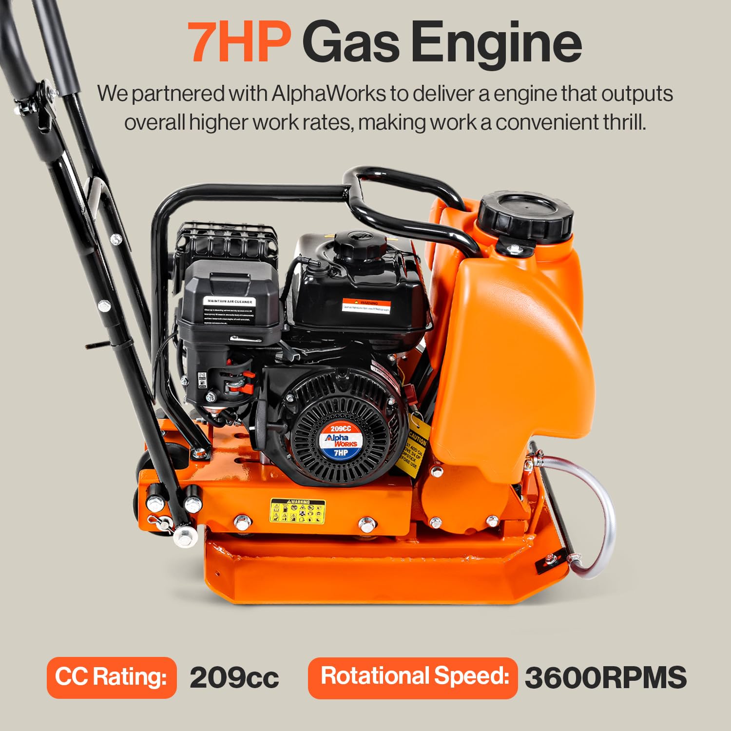 SuperHandy Plate Compactor with Water Tank - Enhanced for Dirt & Asphalt, 7HP 4-Stroke Engine, 5500VPM, 4200lbs Impact, 20x15 Inch Base