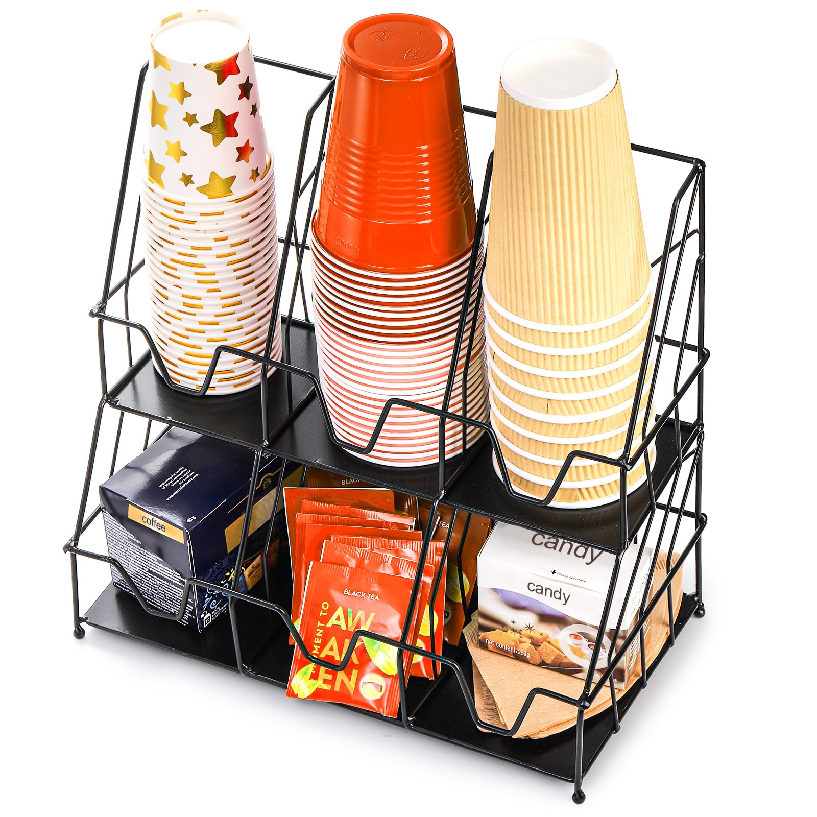 Suwimut Coffee Station Organizer, 6 Compartment Coffee Cup and Condiment Organizer for Countertop, Metal Coffee Pod Holder Coffee and Tea Condiment Organizer for Coffee Bar Accessories