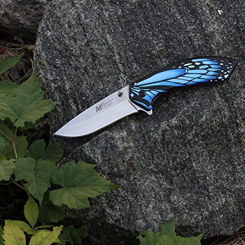 MTECH USA MT-A1005BL Spring Assist Folding Knife, Mirror Polished Blade, Blue Butterfly Handle, 7.5" Overall
