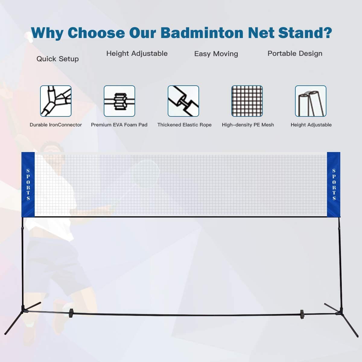 Goplus 17' x 5' Portable Badminton Net, 2.5' /5' Two Height Adjustable Outdoor Badminton Tennis Net Set Competition Training Net with Stand and Carrying Bag