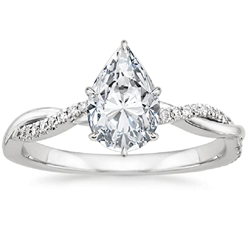 JEWELERYIUM 5 CT Pear Cut Colorless Moissanite Engagement Ring, Wedding/Bridal Ring Set, Solitaire Halo Style, Solid Sterling Silver Vintage Antique Anniversary Bridal Jewelry, Gorgeous Gift (7.5)