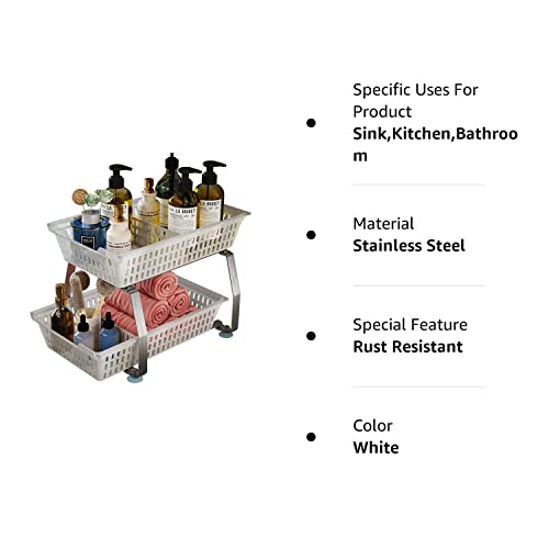 junyuan Under Sink Organizers and Storage, Bathroom Countertop Organizer with Dividers,Double Pull Out Cabinet Organizer Stainless Steel