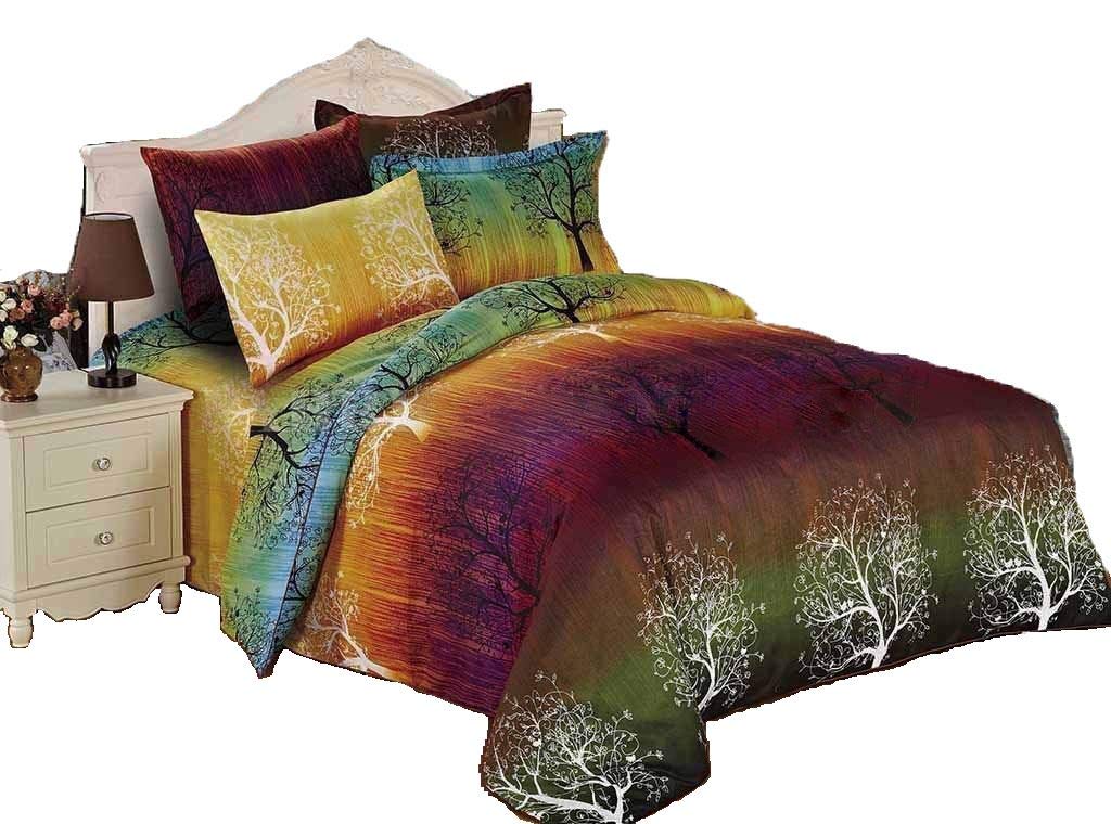 Swanson Beddings Rainbow Tree 7pc Duvet Bedding Set: Duvet Cover, Two Pillow Shams and Two Pairs of Standard Pillow Shams (Oversized King, 7)