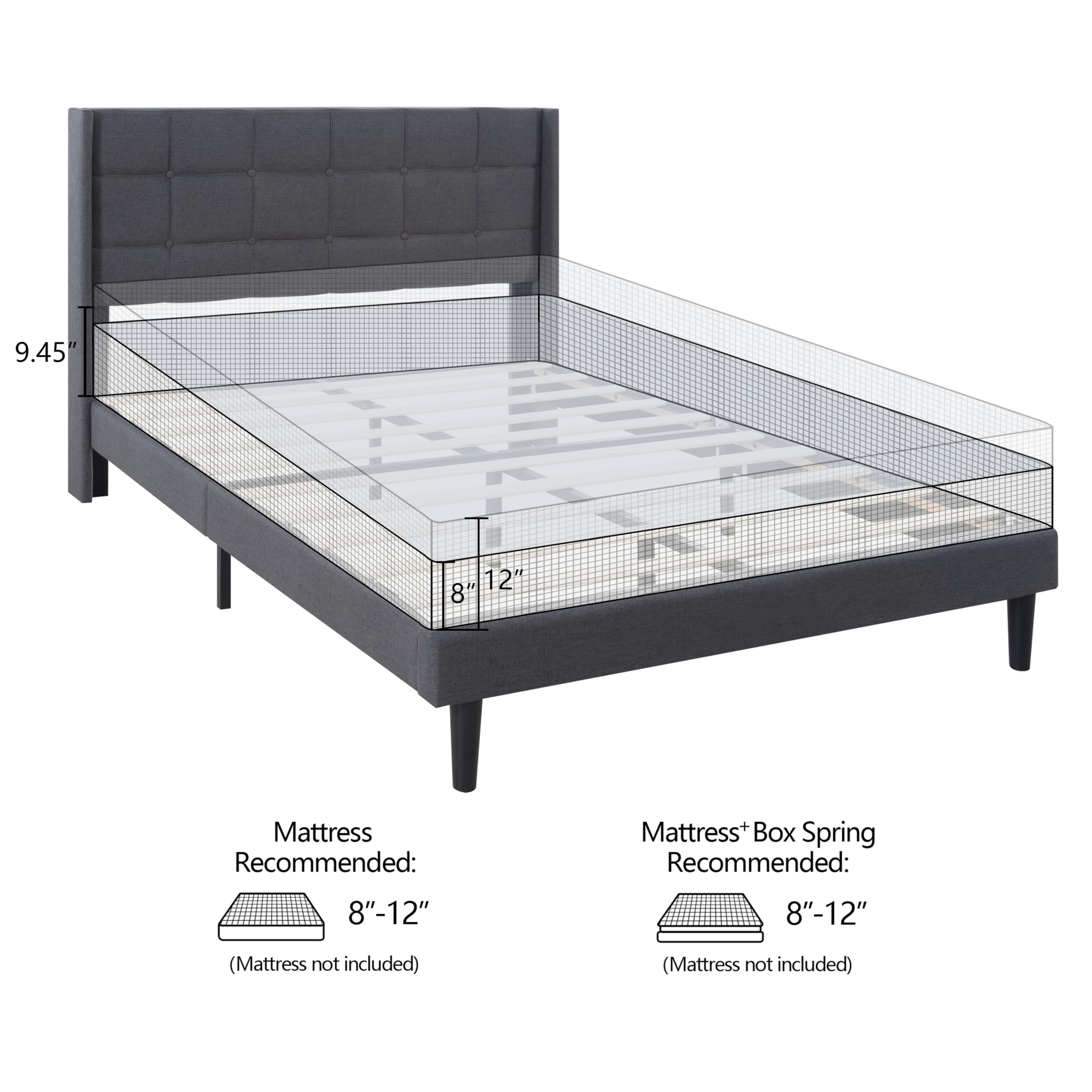 NELGUTA Full Bed Frame Upholstered with Headboard,Bed Frame Platform Linen Fabric Headboard Wooden Slats Support,Easy Assembly No Box Spring Needed Dark Gray(Full)