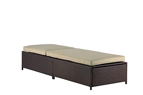 Serta Brown Resin Wicker Outdoor Patio Furniture Collection, Storage Chaise Lounge, Beige