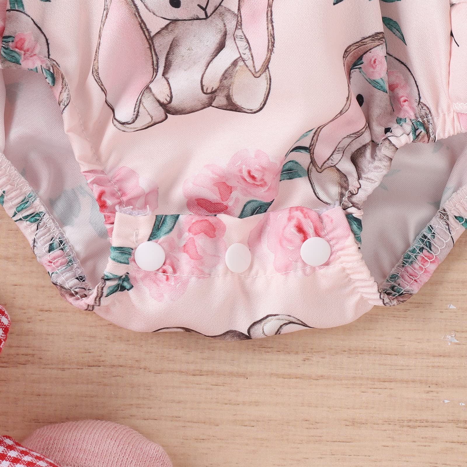 Newborn Baby Girls Easter Outfits Bunny Romper Ruffled Sleeve Bodysuit One-Piece Jumpsuit Shorts Summer Clothes (Pink, 0-3 Months)