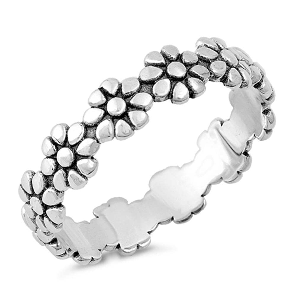 Eternity Plumeria Flower Beautiful Ring New .925 Sterling Silver Band Size 8
