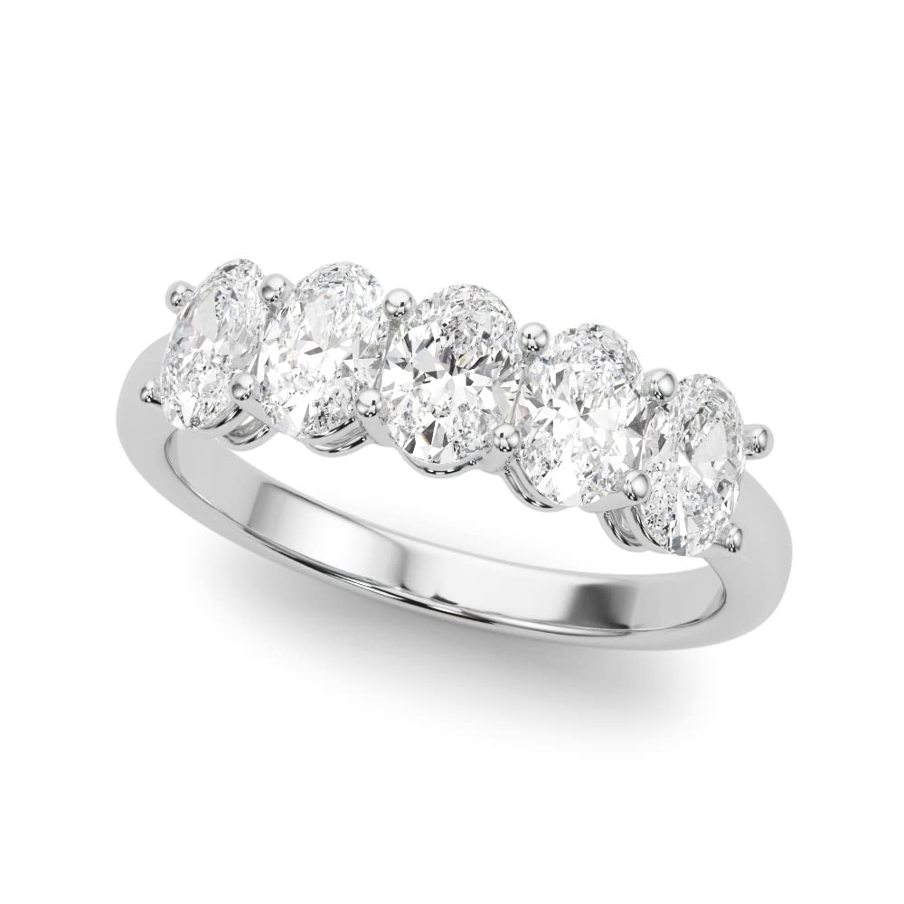 JewelMore 2 Carat Oval Lab Grown 14K Diamond Five Stone Anniversary Band for Women (F-G/VS-SI) White Gold 8