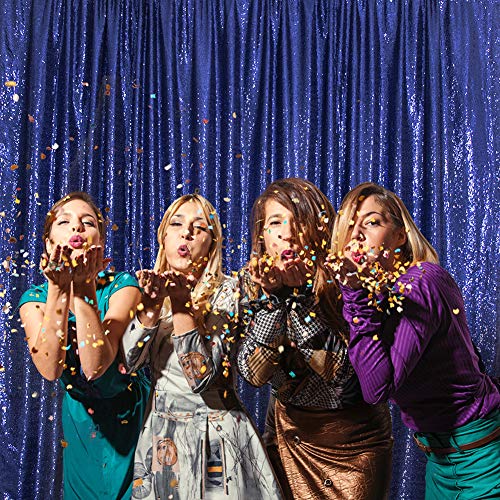 SquarePie Sequin Backdrop Opaque Non-Transparent Satin Photo Booth Photography Background Selfie Wall Video Live Sparkly Curtain for Wedding Patry 10FT x 10FT Navy Blue