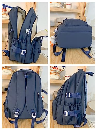 Romlvy Kawaii Backpack with Cute Accessories Classic Multi Pockets Large Capacity Daypack Practical Aesthetic Backpack (Black)