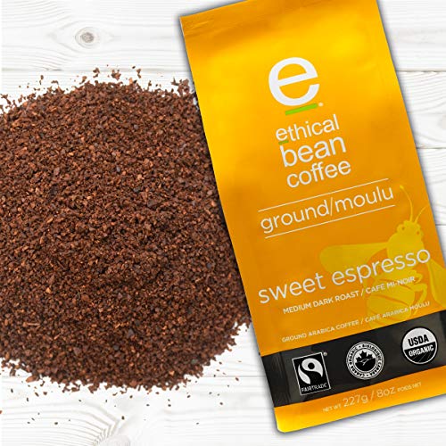 Ethical Bean Fairtrade Organic Sweet Espresso Medium Dark Roast Ground Espresso Coffee (8 oz Bag)