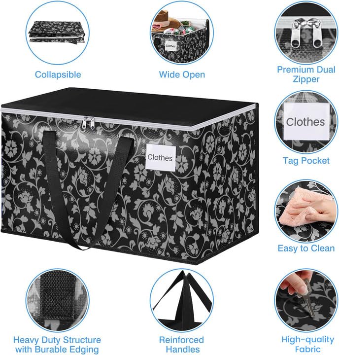 FabSpace Moving Boxes Heavy Duty Extra Large Moving bags with Strong Zippers & Handles,Collapsible & Reusable Moving Supplies,Storage Containers for Space Saving,Packing & Moving 88L,6-pack