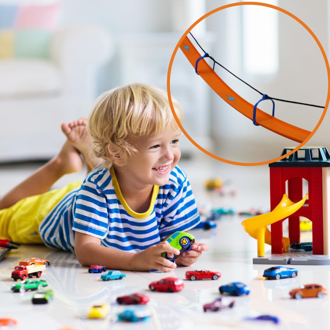 Suspension Bridge Kit Compatible with Hot Wheels Racetracks | 10 Bridge Supports, Rope, and Wall Connectors Included | Made in USA (Blue 1-Lane Kit)