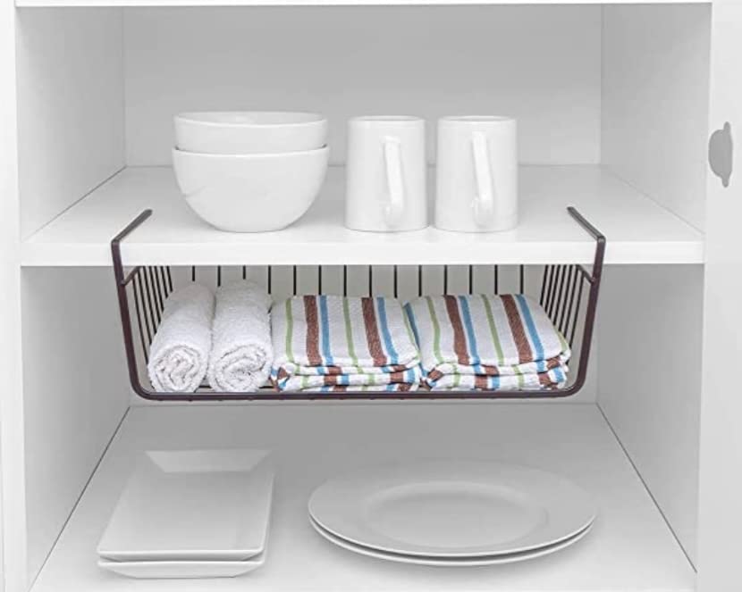 RoomForLife - 2 Pack Under Shelf Organization Baskets - Color Black - Slips on any Shelf/Cabinet - Kitchen Closet Laundry More