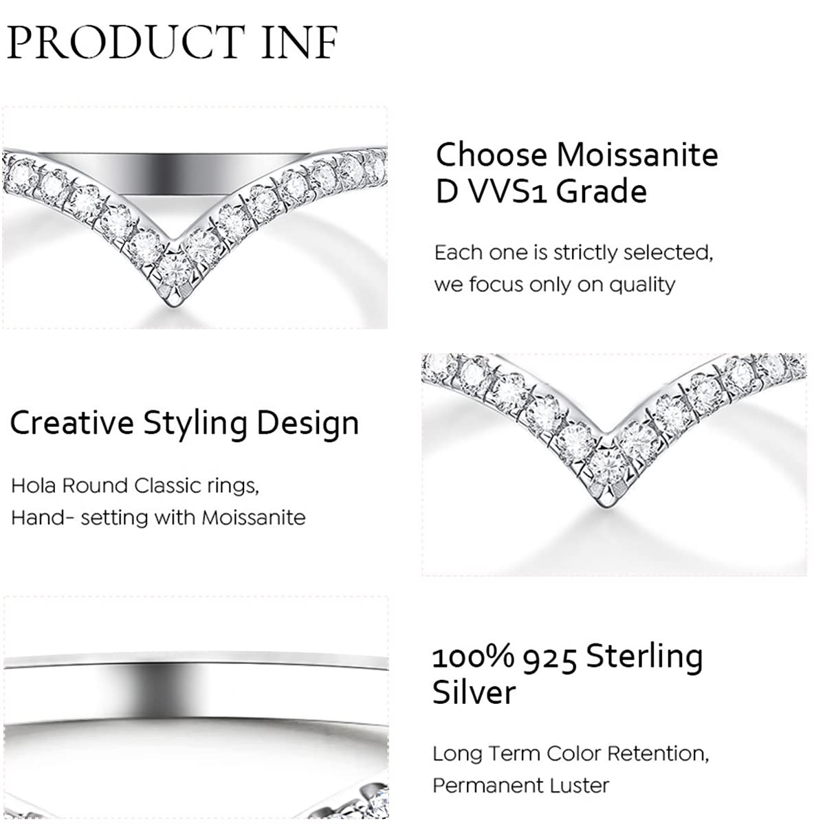 IROAIC Moissanite Rings for Women, Curved Engagement Rings for Women, 925 Silver Rings Stackable Ring for Anniversary Band(Size 7)