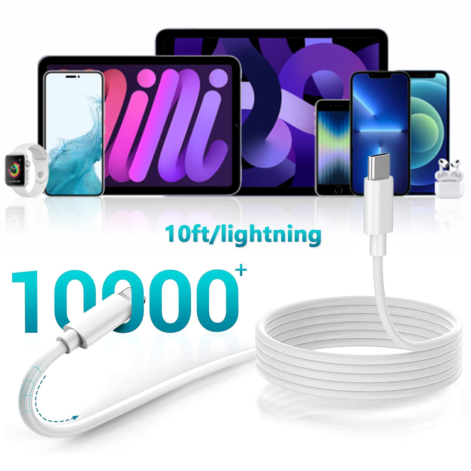 iPhone Charger Fast Charging 2-Pack, [Apple MFi Certified] Long Lightning Cable 10-Ft, 20W PD USB C Wall Charger Block Compatible with iPhone 14 13 12 11 Pro Max/Plus/Mini/SE 2020/2022/Xs Max/iPad