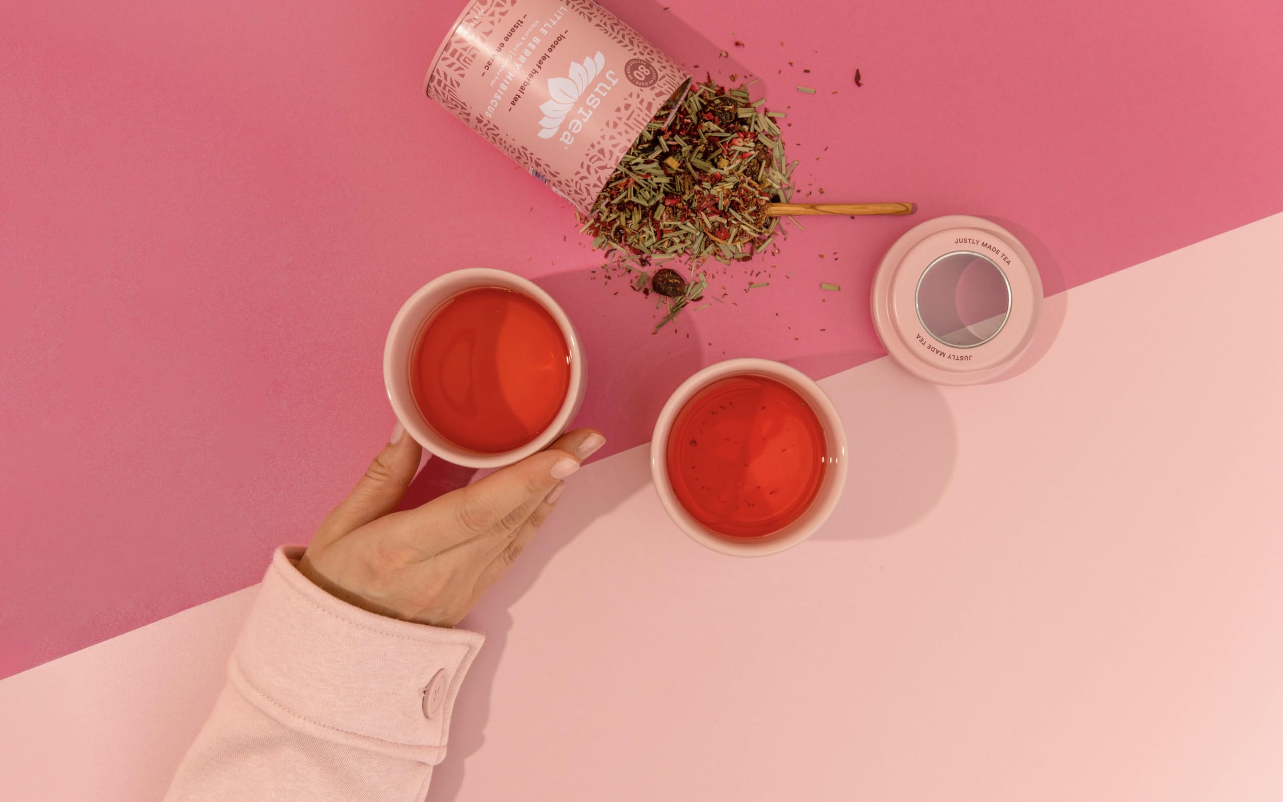 JusTea LITTLE BERRY HIBISCUS | Loose Leaf Herbal Tea | Tin with Hand Carved Tea Spoon | 40+ Cups (3.2oz) | Caffeine Free | Award-Winning | Fair Trade | Non-GMO